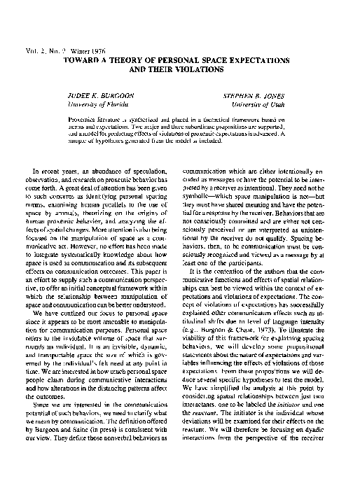(PDF) Toward a Theory of Personal Space Expectations and Their Violations