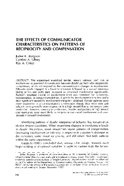 The effects of communicator characteristics on patterns of reciprocity ...