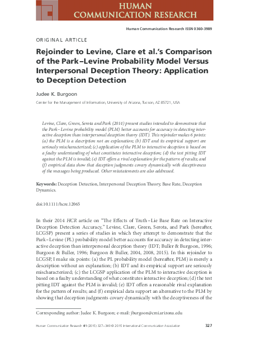 Pdf Rejoinder To Levine Clare Et Al S Comparison Of The Park Levine