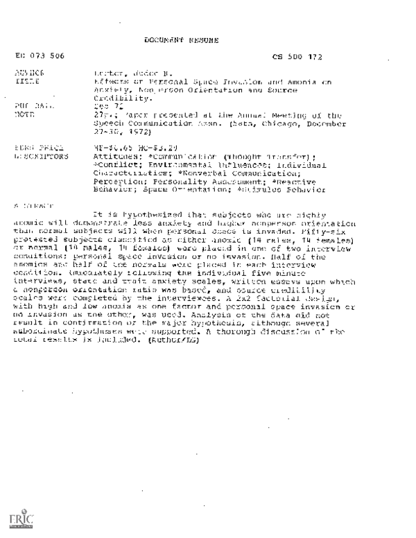(PDF) Effects of personal space invasion and anomia on anxiety ...