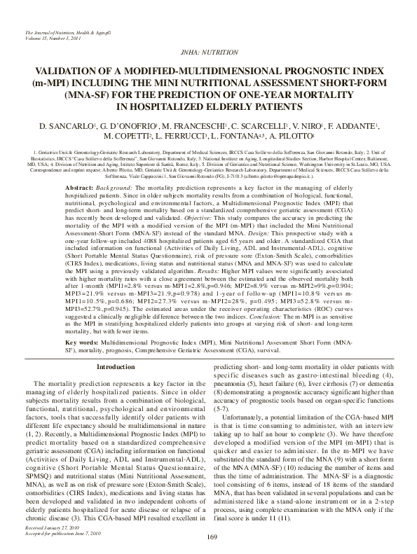 (PDF) Validation of a modified-multidimensional prognostic index (m-MPI ...