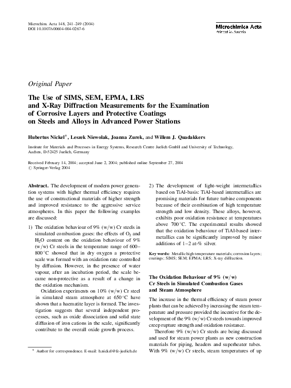 (PDF) The Use of SIMS, SEM, EPMA, LRS and X-Ray Diffraction ...