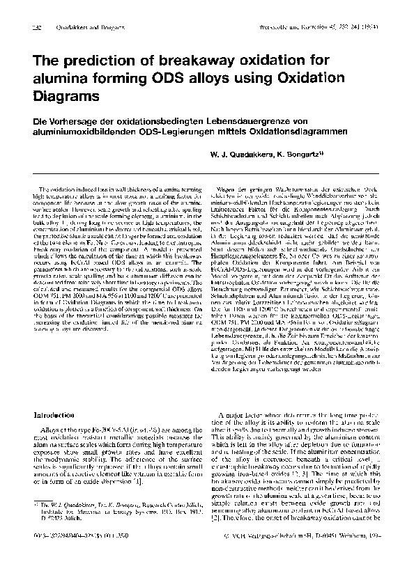 (PDF) The prediction of breakaway oxidation for alumina forming ODS ...