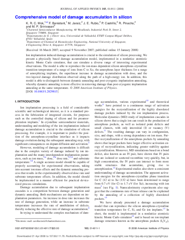(PDF) Comprehensive model of damage accumulation in silicon
