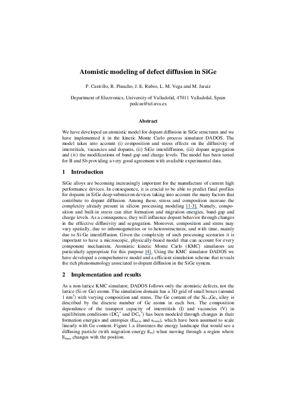(PDF) Atomistic Modeling of Defect Diffusion in SiGe