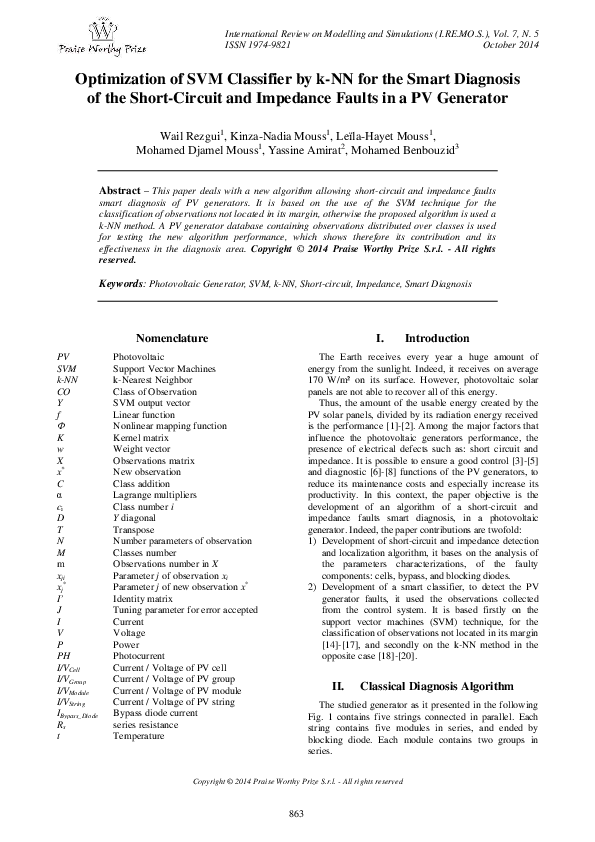 (PDF) Optimization of SVM Classifier by k-NN for the Smart Diagnosis of the Short-Circuit and ...