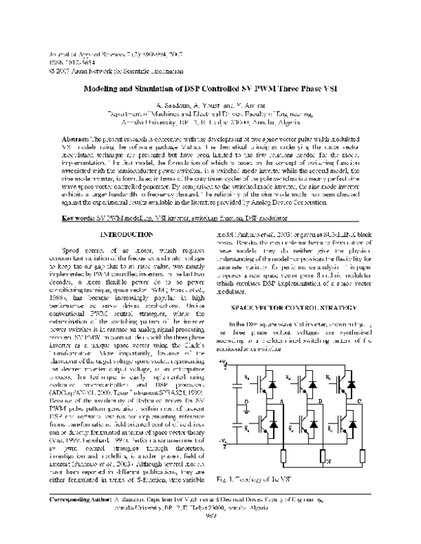 Pdf Modeling And Simulation Of Dsp Controlled Sv Pwm Three Phase Vsi