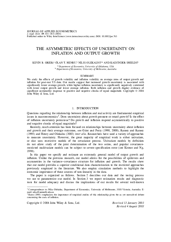(PDF) The Asymmetric Effects of Uncertainty on Inflation and Output Growth