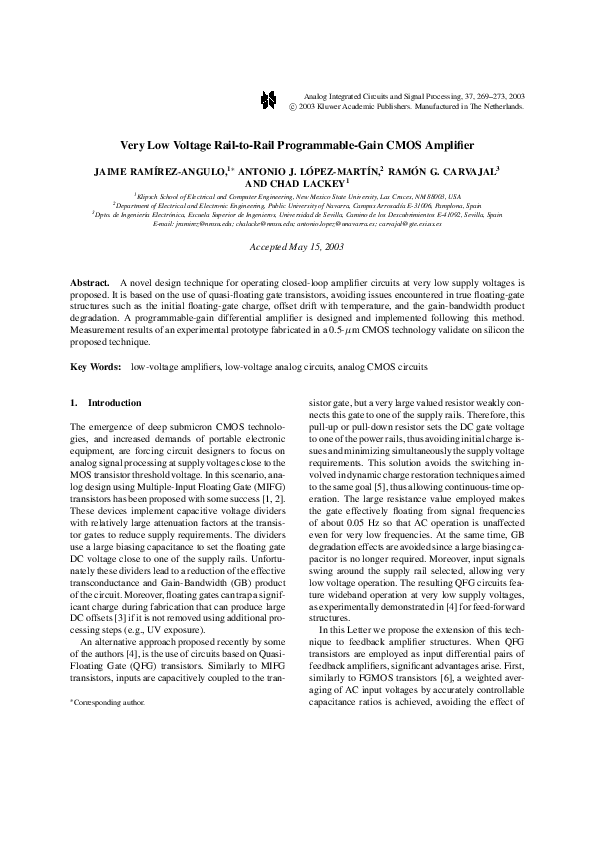 (PDF) Very Low Voltage Rail-to-Rail Programmable-Gain CMOS Amplifier
