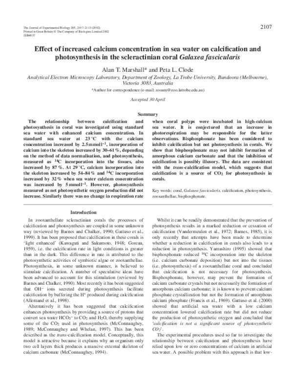 (PDF) Effect of increased calcium concentration in sea water on ...