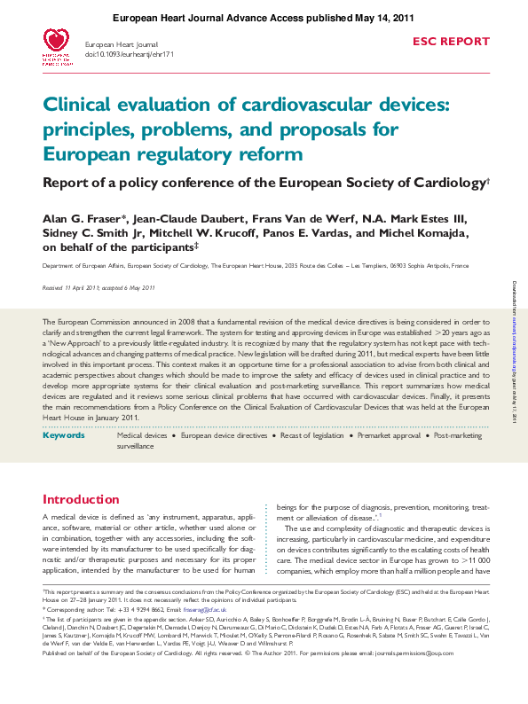(PDF) Clinical evaluation of cardiovascular devices: principles ...