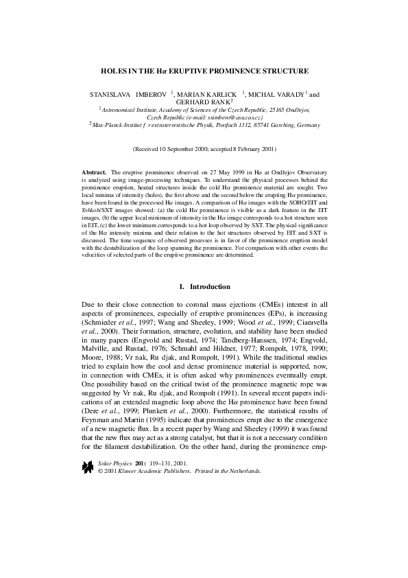 (PDF) Holes in the Hα Eruptive Prominence Structure