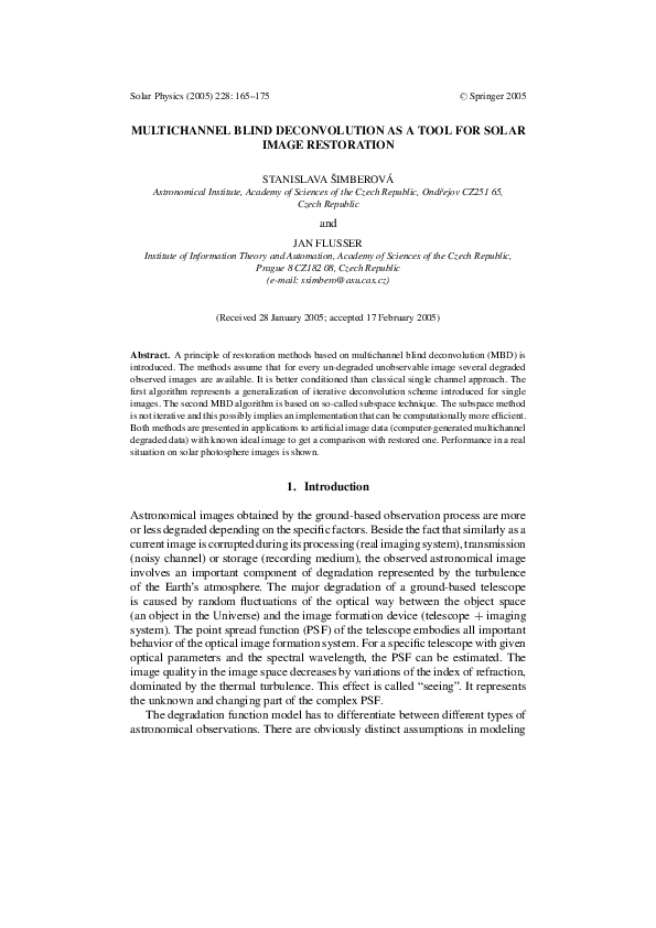 (PDF) Multichannel Blind Deconvolution As A Tool For Solar Image Restoration