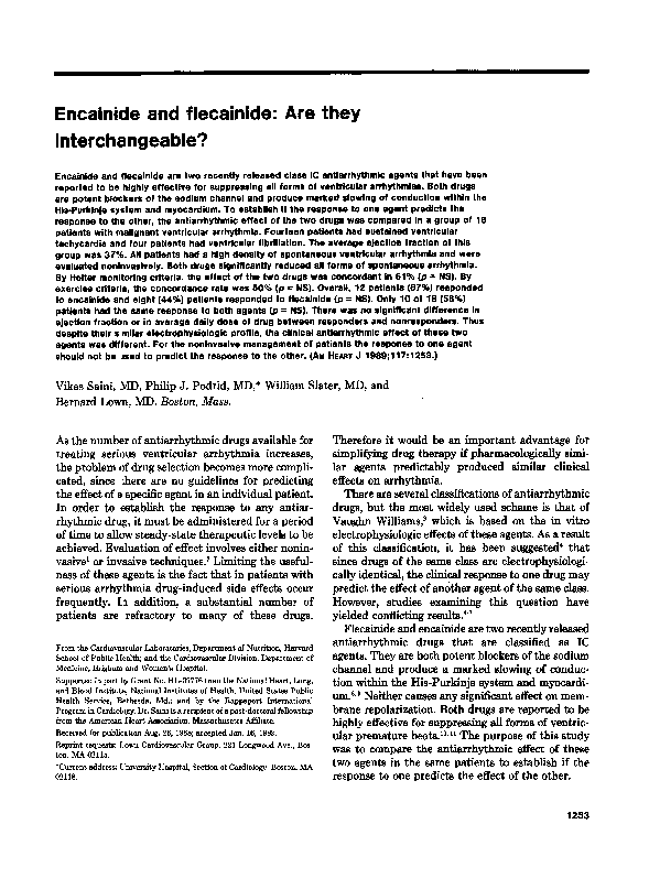 (PDF) Encainide and flecainide: Are they interchangeable?