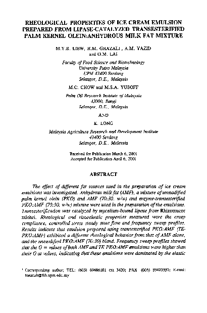 (PDF) Rheological Properties of Ice Cream Emulsion Prepared From Lipase ...