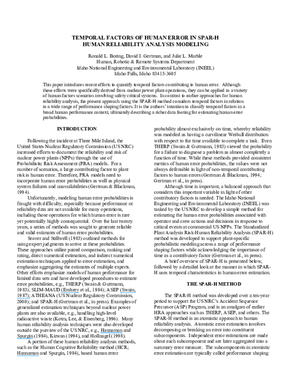 (PDF) Temporal factors of human error in SPAR-H human reliability ...