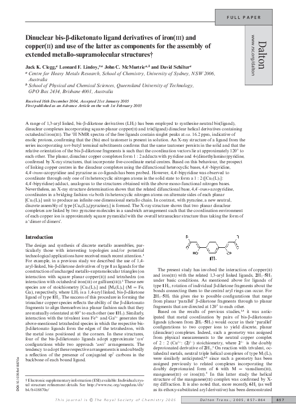 (PDF) Dinuclear bis-?-diketonato ligand derivatives of iron(iii) and copper(ii) and use of the ...