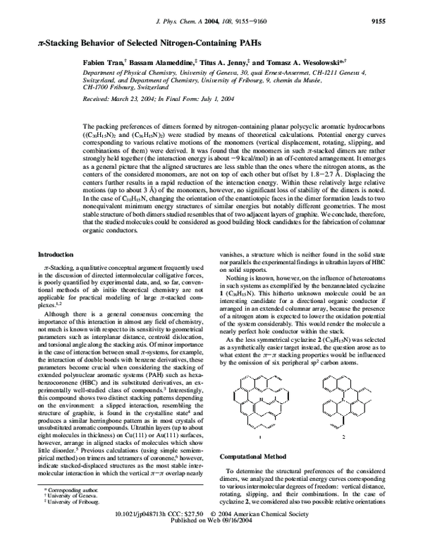 (PDF) π-Stacking Behavior of Selected Nitrogen-Containing PAHs