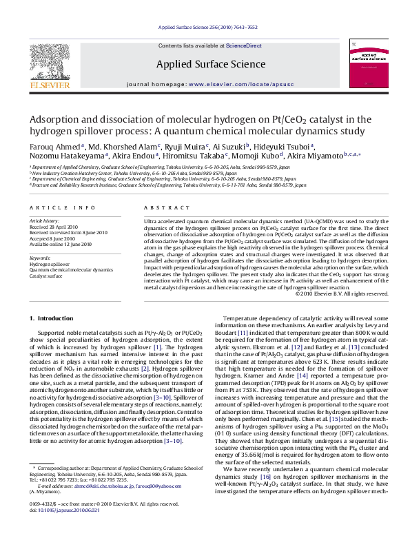 (PDF) Adsorption and dissociation of molecular hydrogen on Pt/CeO2 ...