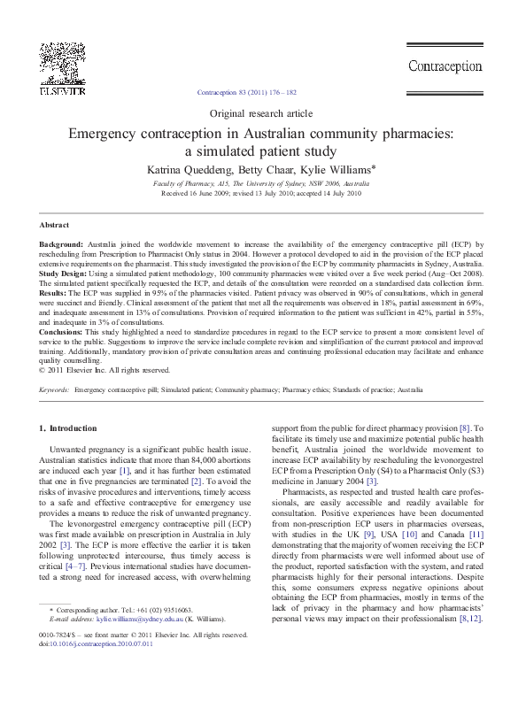 (PDF) Emergency contraception in Australian community pharmacies: a ...