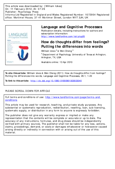 (PDF) How do thoughts differ from feelings? Putting the differences ...