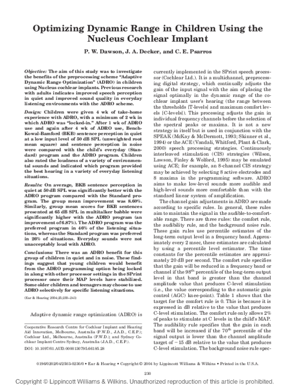 (PDF) Optimizing Dynamic Range in Children Using the Nucleus Cochlear ...