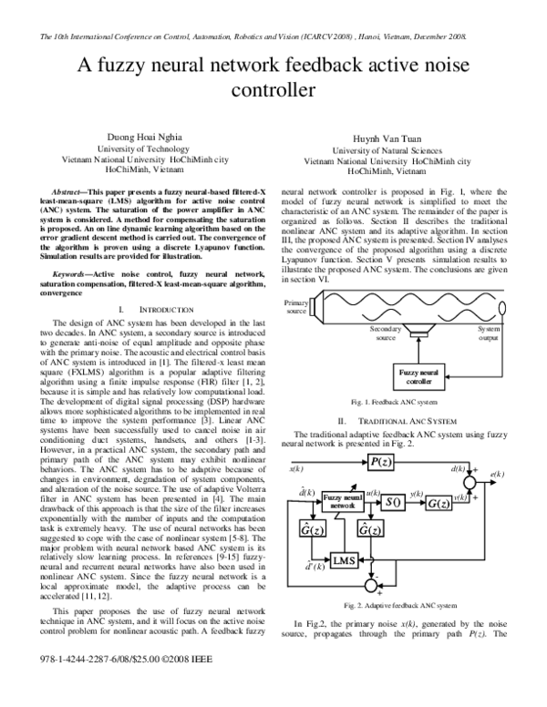 (PDF) A fuzzy neural network feedback active noise controller