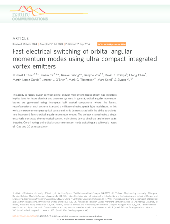 Pdf Fast Electrical Switching Of Orbital Angular Momentum Modes Using