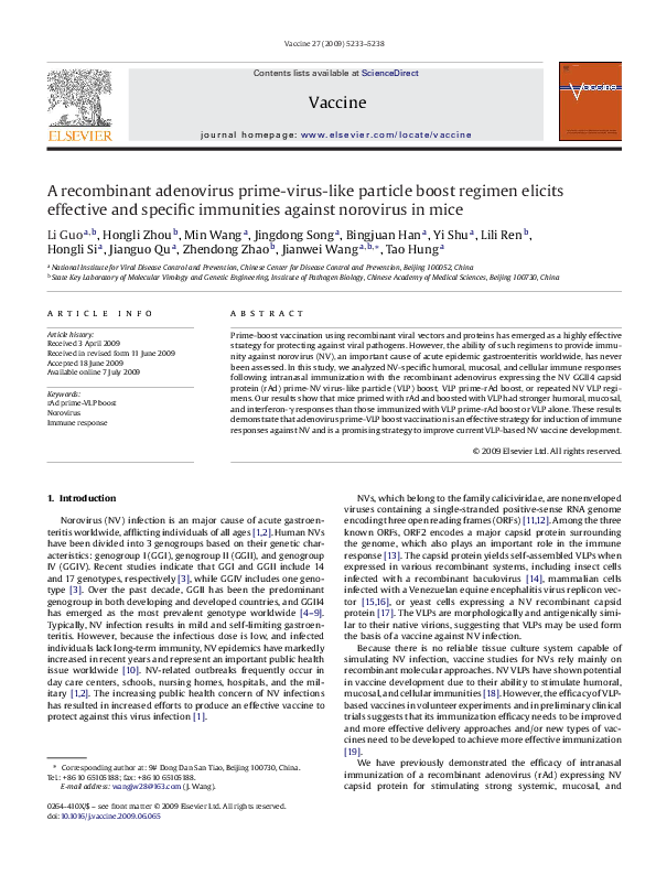 (PDF) A recombinant adenovirus prime-virus-like particle boost regimen ...