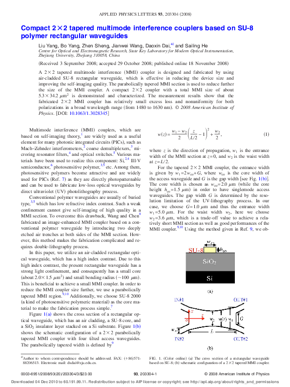(PDF) Compact 2×2 tapered multimode interference couplers based on SU-8 polymer rectangular ...