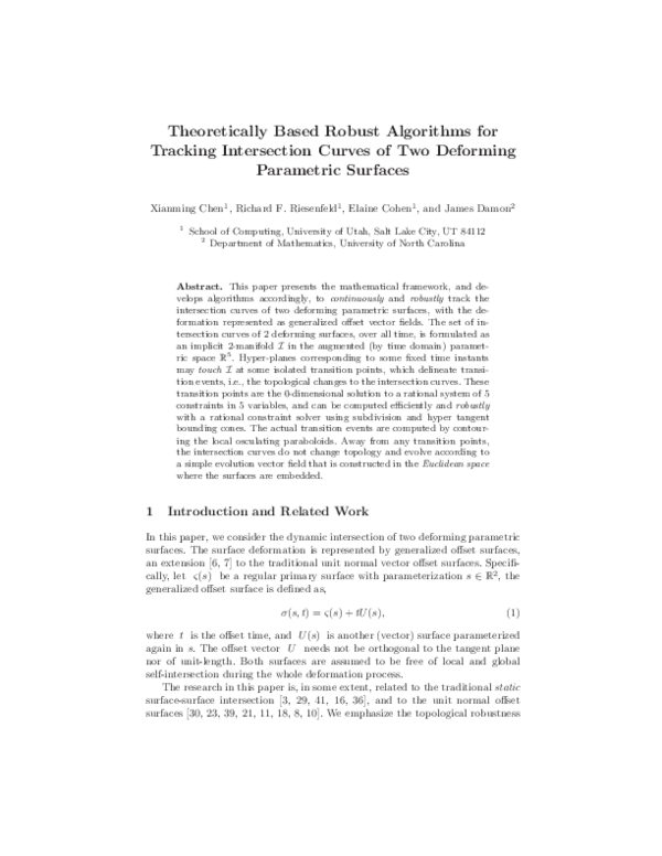 (PDF) Theoretically Based Robust Algorithms for Tracking Intersection Curves of Two Deforming ...