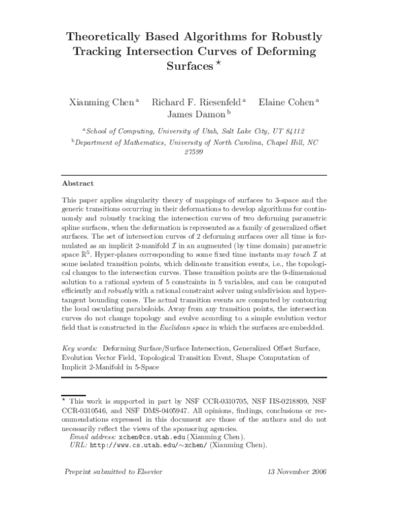 Pdf Theoretically Based Algorithms For Robustly Tracking Intersection Curves Of Deforming Surfaces
