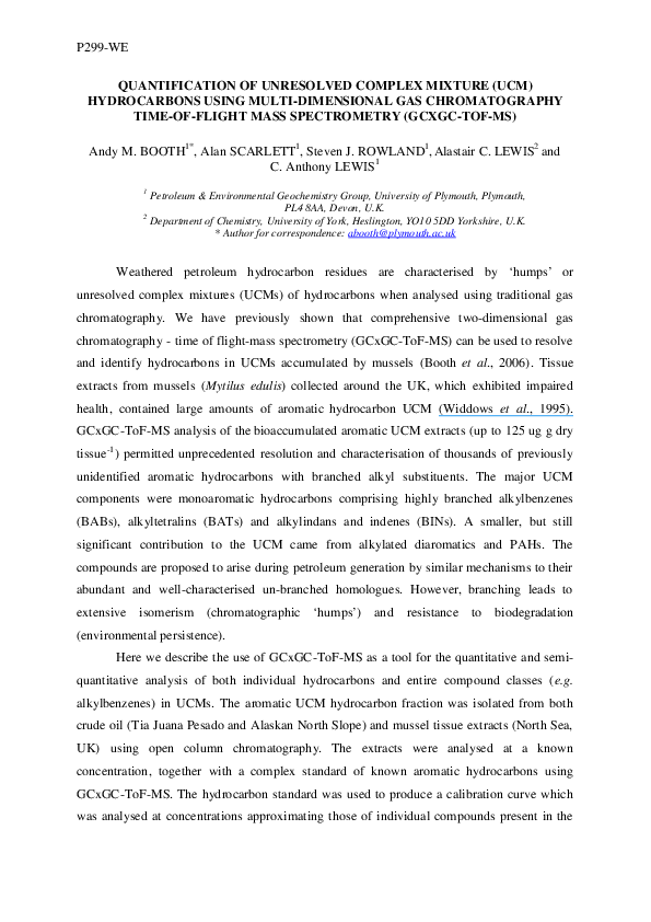 (PDF) QUANTIFICATION OF UNRESOLVED COMPLEX MIXTURE (UCM) HYDROCARBONS ...