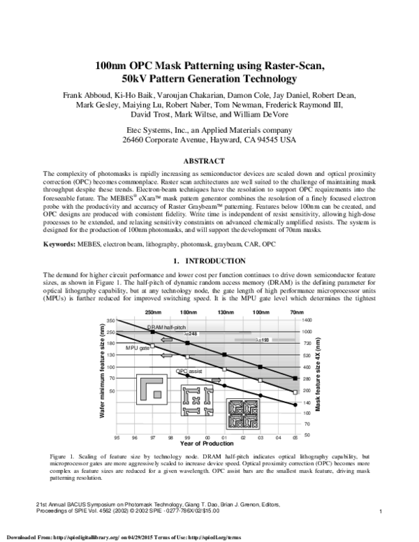 (PDF) 100-nm OPC mask patterning using raster-scan 50-kV pattern generation technology