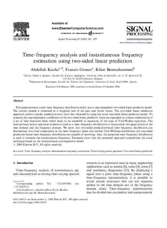 Pdf Timefrequency Analysis And Instantaneous Frequency Estimation Using Two Sided Linear