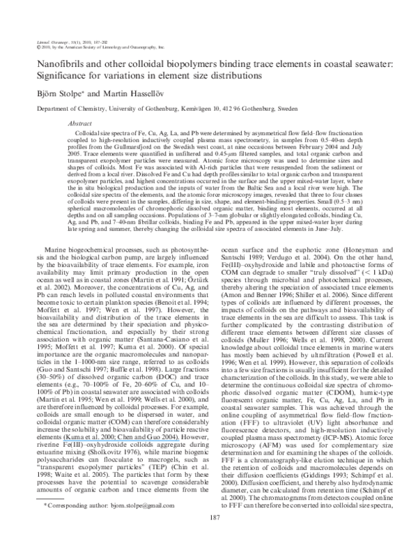 (PDF) Nanofibrils and other colloidal biopolymers binding trace ...