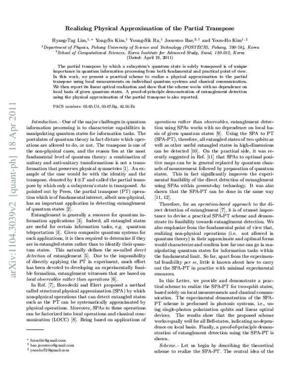 Pdf Realizing Physical Approximation Of The Partial Transpose