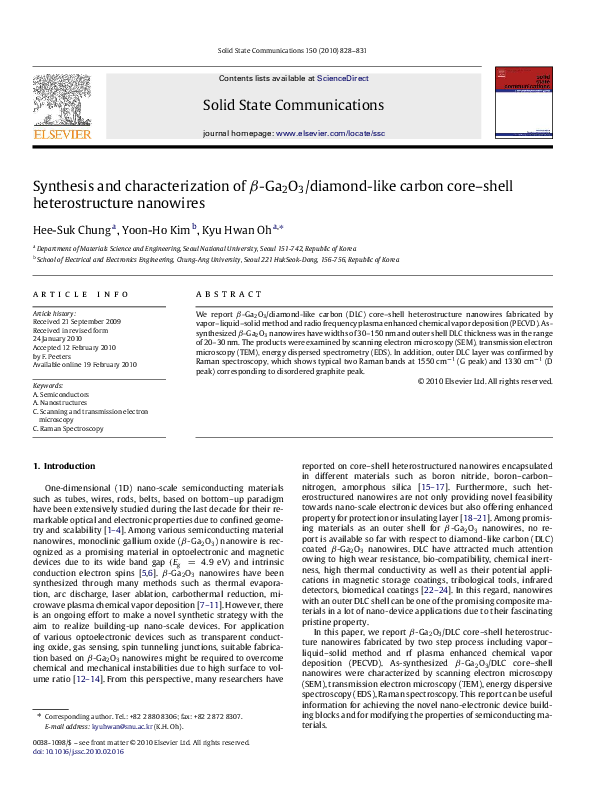 (PDF) β-Ga2O3/Diamond-Like Carbon Core-Shell Nanowires Synthesis