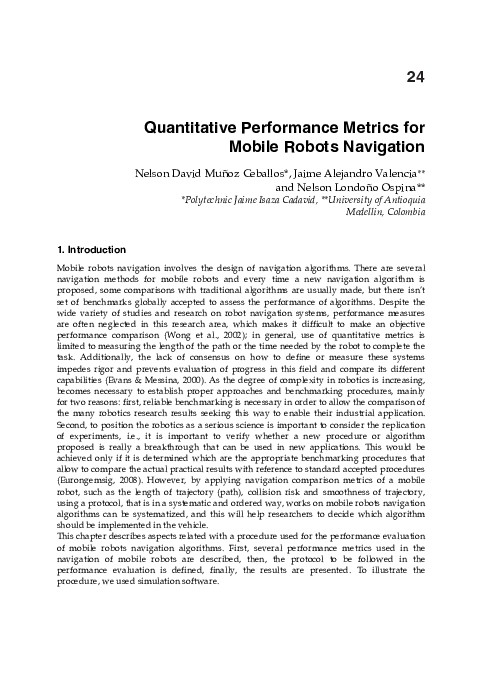 (PDF) Quantitative Performance Metrics for Mobile Robots Navigation
