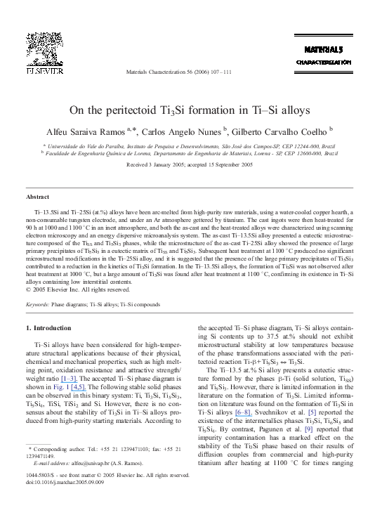(PDF) On the peritectoid Ti3Si formation in Ti–Si alloys