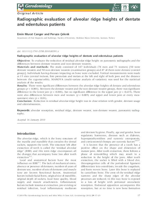 (PDF) Radiographic evaluation of alveolar ridge heights of dentate and ...