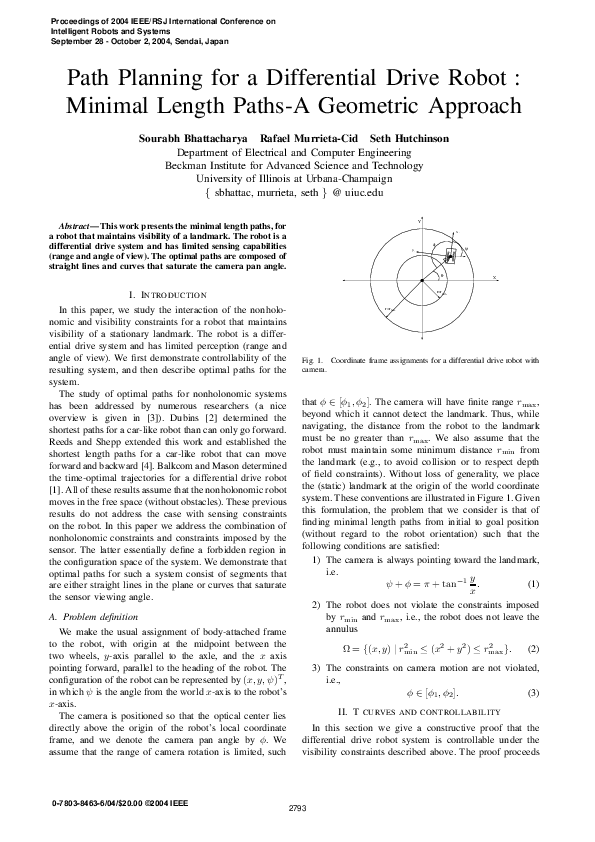 (PDF) Path planning for a differential drive robot : minimal length ...