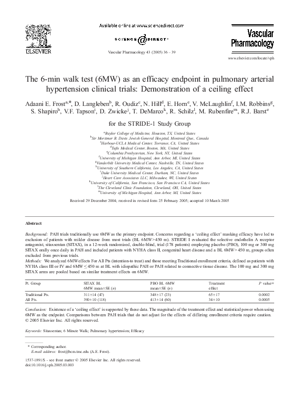 (PDF) The 6-min walk test (6MW) as an efficacy endpoint in pulmonary ...
