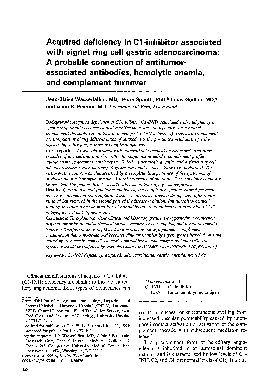 (PDF) Acquired deficiency in C1-inhibitor associated with signet ring ...