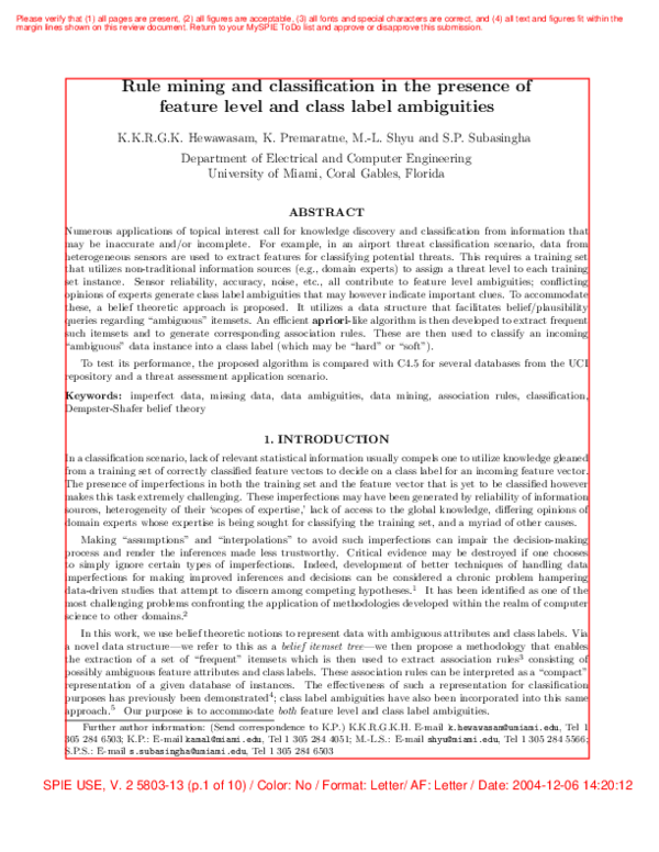 (PDF) Rule mining and classification in the presence of feature level ...