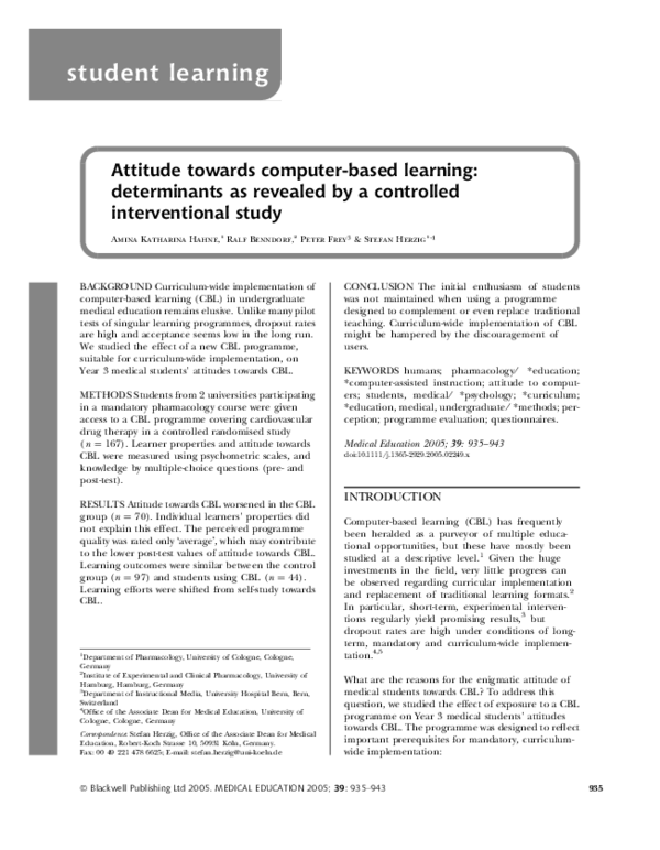 (PDF) Attitude towards computer-based learning: determinants as ...
