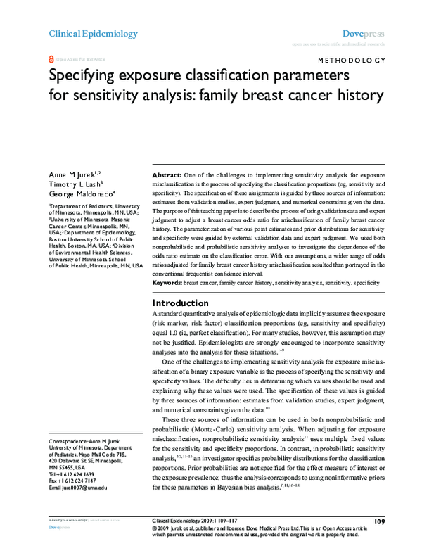 (PDF) Specifying exposure classification parameters for sensitivity ...