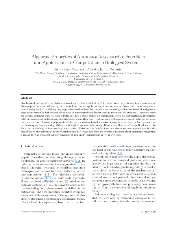 (PDF) Algebraic properties of automata associated to Petri nets and applications to computation ...