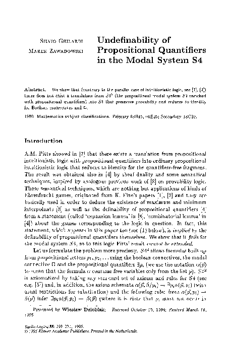 (PDF) Undefinability of propositional quantifiers in the modal system S4