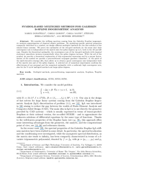 Pdf Symbol Based Multigrid Methods For Galerkin B Spline Isogeometric
